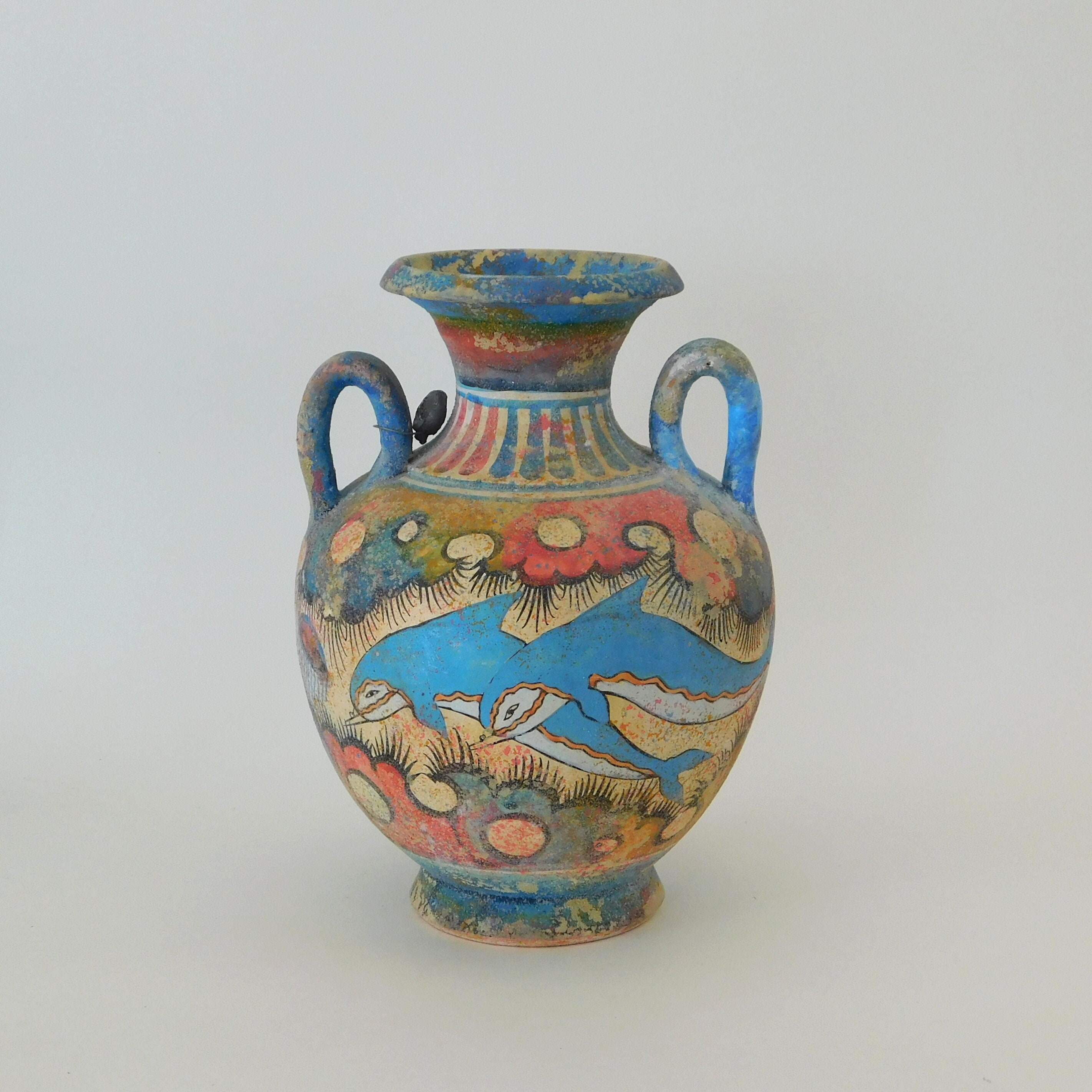 Minoan Ceramic Amphora, Dolphins, Hand Painted Greek Vase - Museum Copy ...