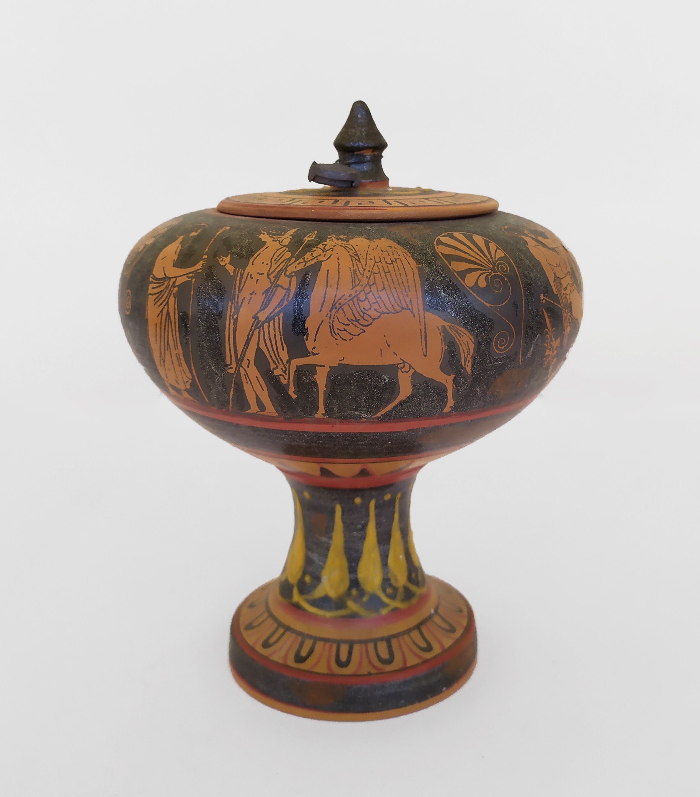 Athenian Red Figured Ceramic Pyxis, Hand Painted Greek Museum Copy ...