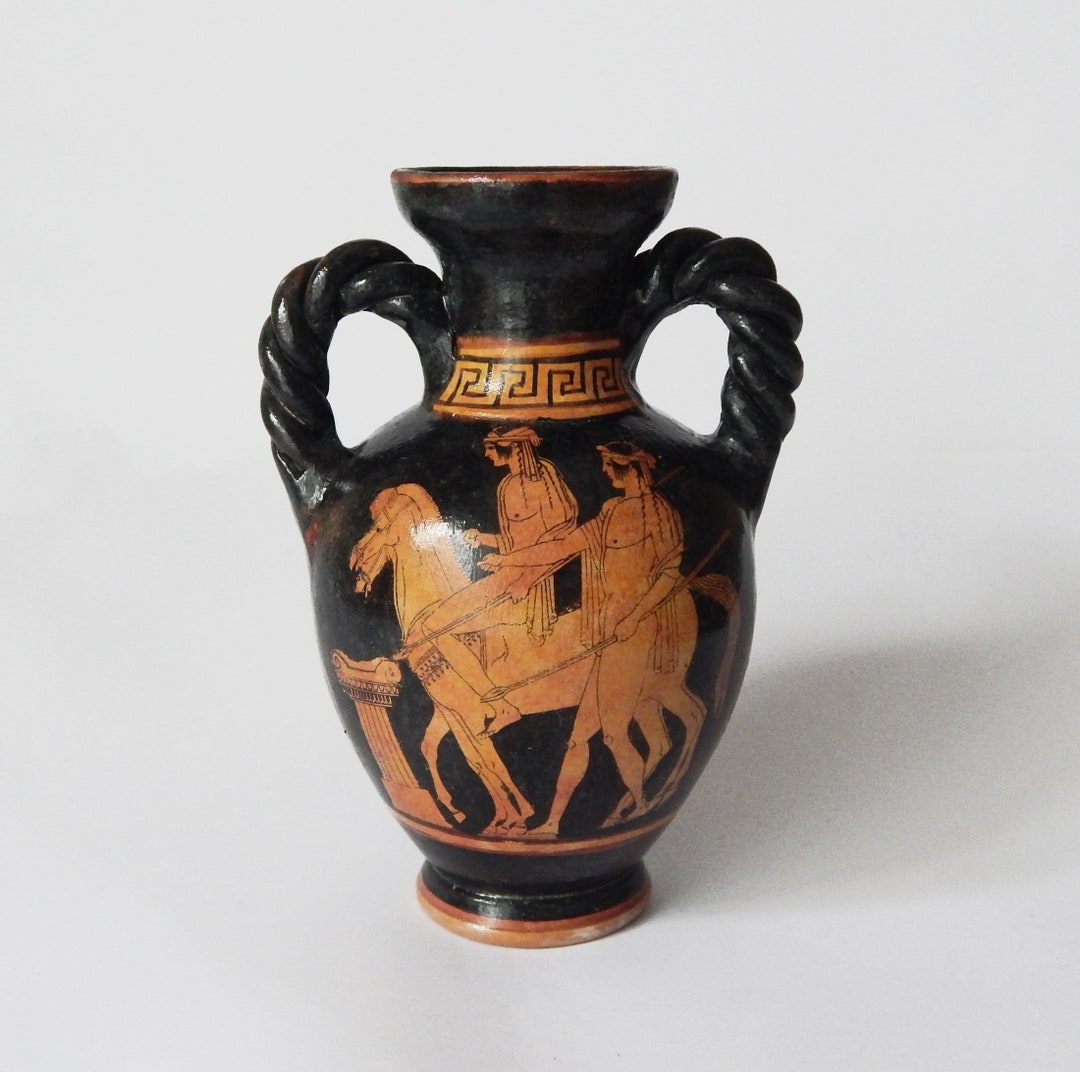 Red Figured Ceramic Amphora Castor, Pollux Oedipus, Sphinx Hand Painted ...
