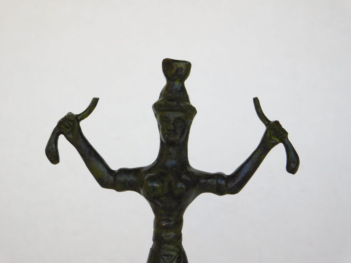 Bronze Ancient Greek Knossos Snake Goddess - Minoan Statue - Hand Made ...