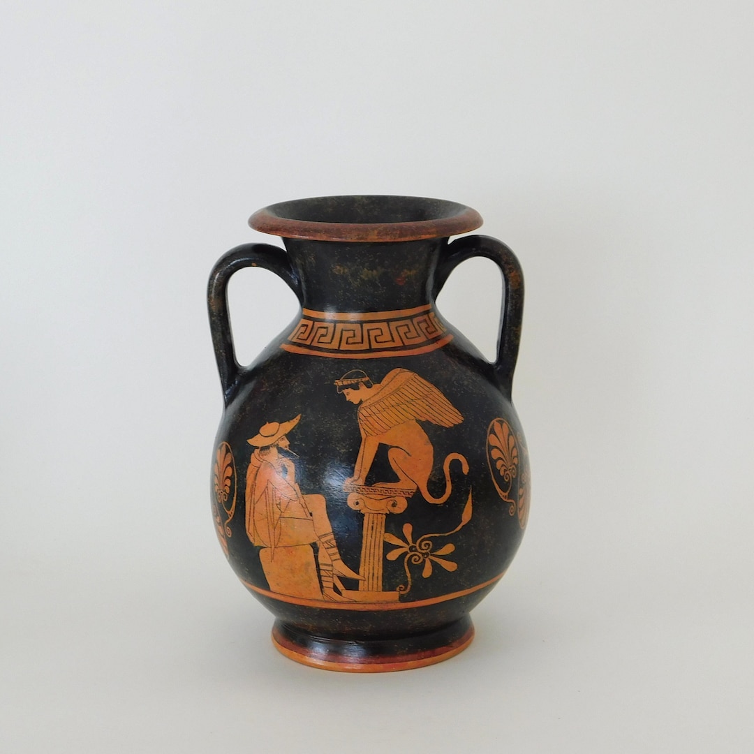 Red Figured Ceramic Pelike - Castor, Pollux - Oedipus, Sphinx - Hand ...
