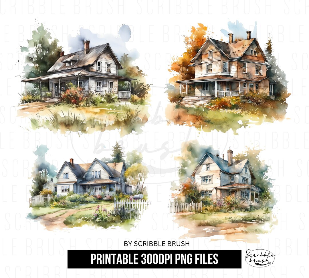 Farmhouse PNG Clipart, Rustic Farm Watercolor Sublimation Printable PNG ...
