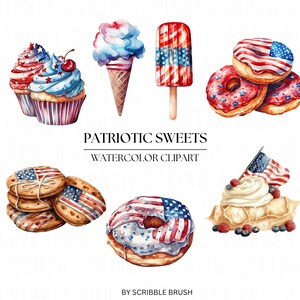 Watercolor 4th of July Clipart: Patriotic Floral Designs (PNG) - Etsy