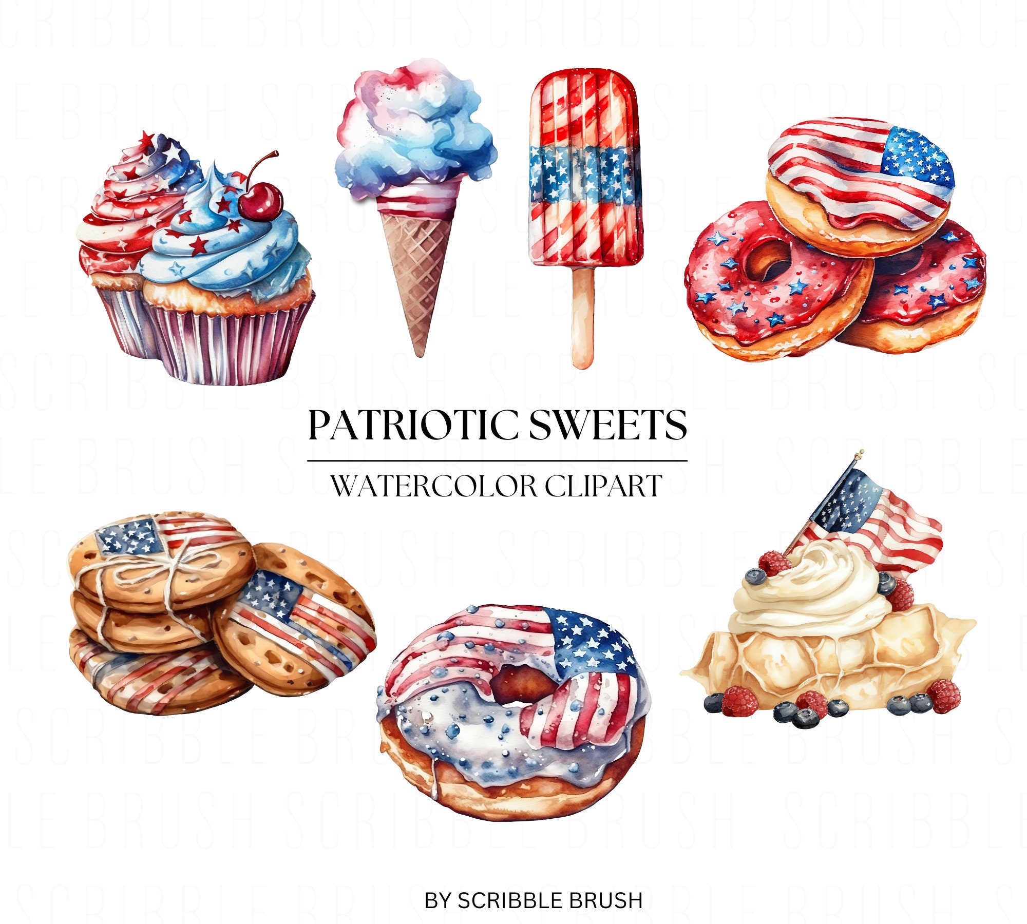 Watercolor 4th of July Clipart Patriotic Floral Sublimation - Etsy