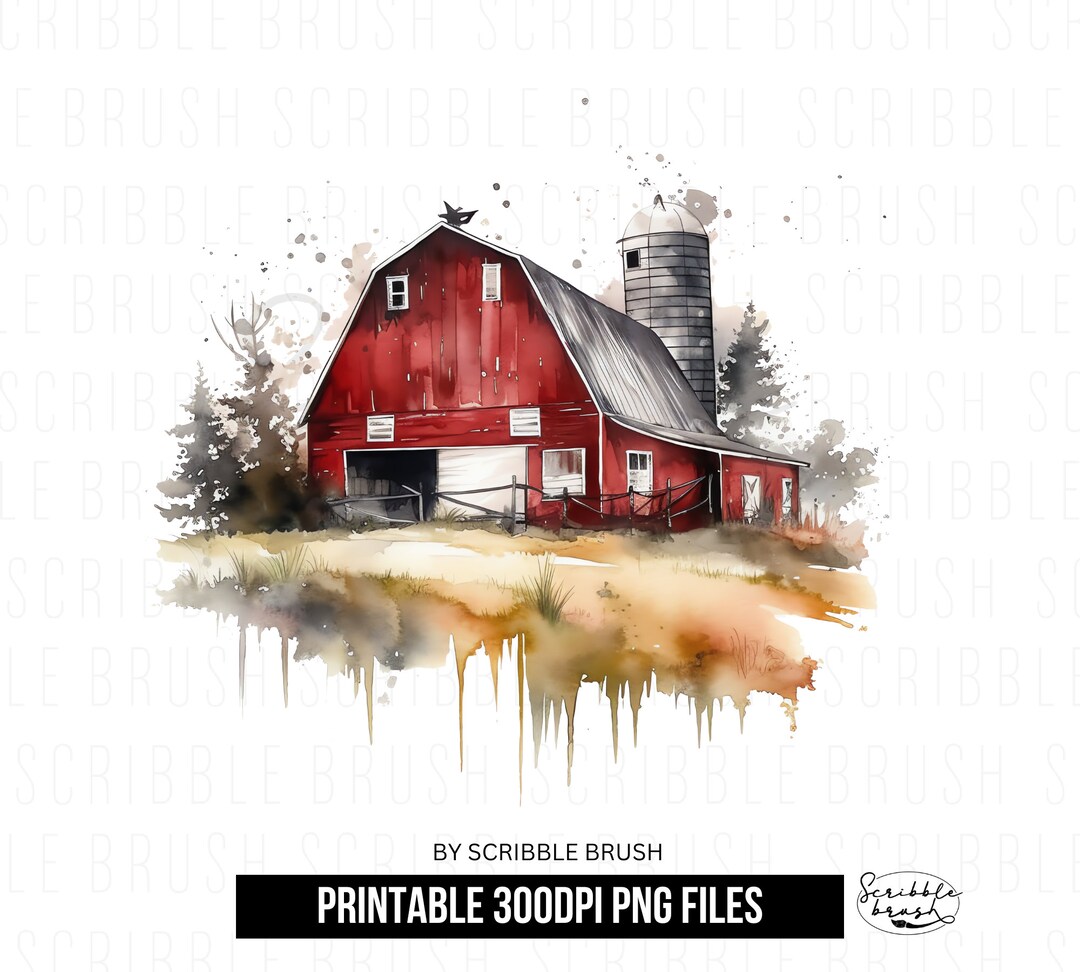Red Watercolour Barn PNG Clipart, Rustic Barn House Sublimation ...