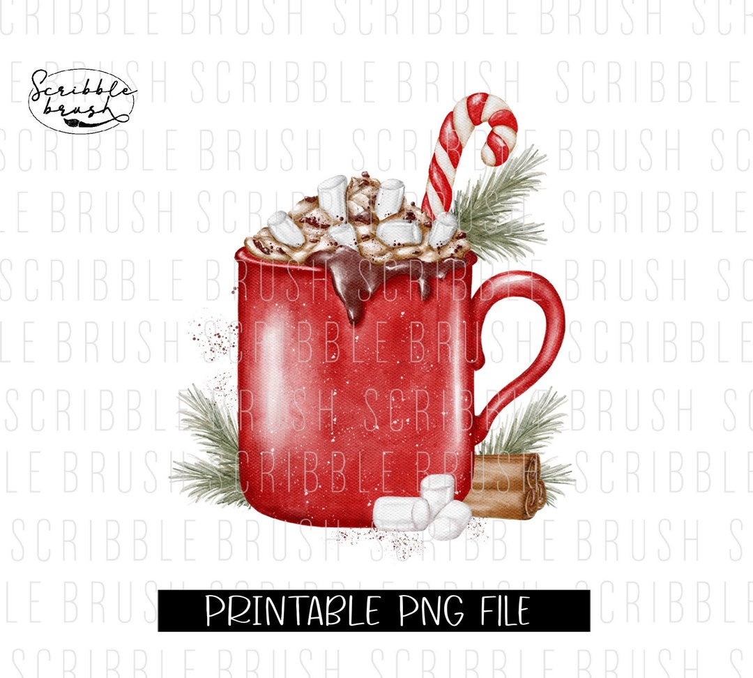 Hot Chocolate Christmas Mug Sublimation Design: Candy Cane PNG (digital ...