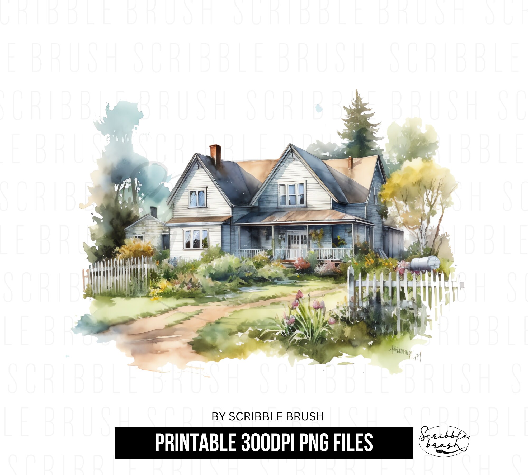 Farmhouse PNG Clipart, Rustic Farm Watercolor Sublimation Printable PNG ...