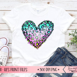 Leopard Print Heart Frame Sublimation PNG Rainbow Leopard Heart Design ...