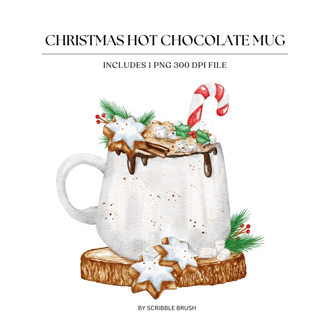 Christmas Hot Chocolate Mug Sublimation PNG, Watercolour Gingerbread ...