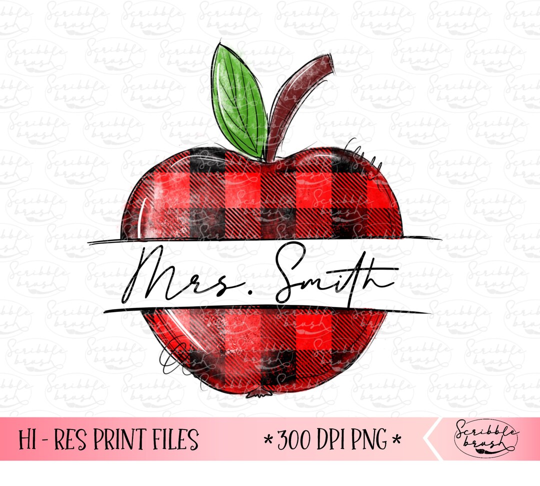 Split Plaid Apple Monogram Sublimation Design, Split Red Plaid Apple ...