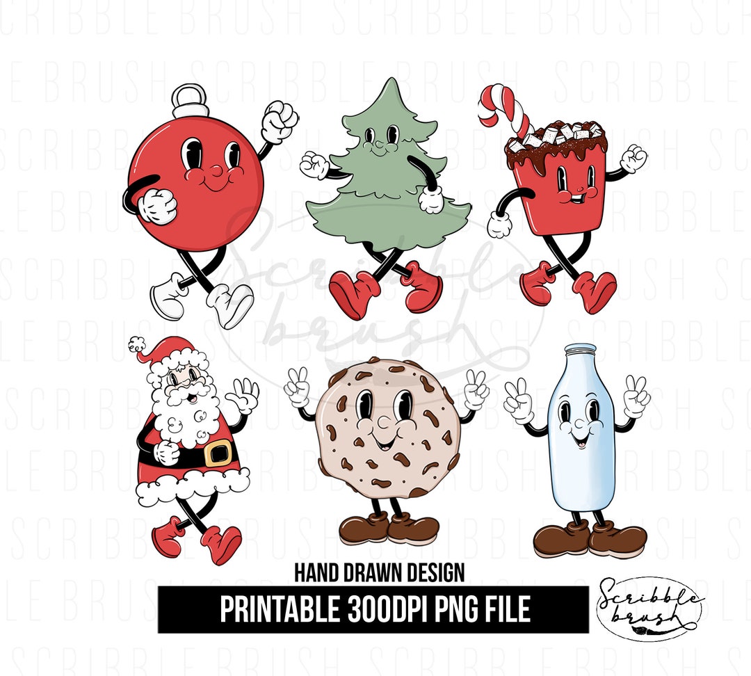 Retro Christmas Mascot Characters Sublimation Bundle Png, Hot Cocoa Mug ...