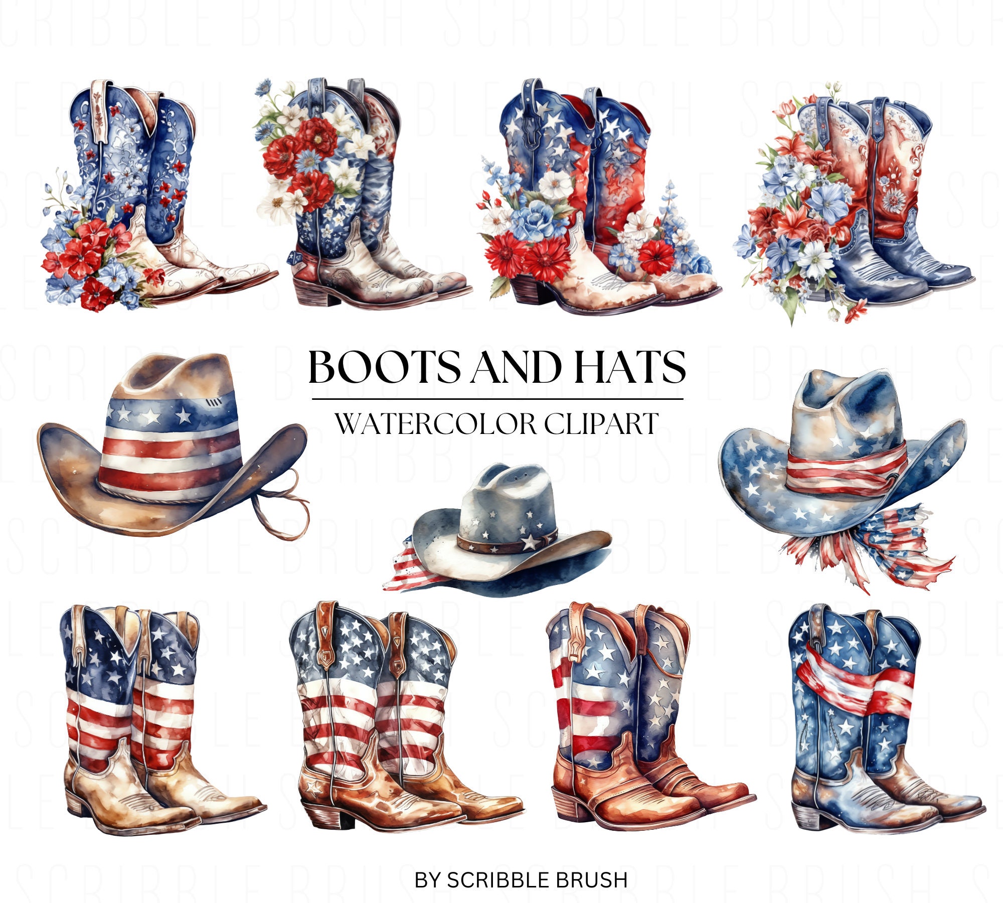 Watercolor 4th of July Clipart Patriotic Floral Sublimation - Etsy