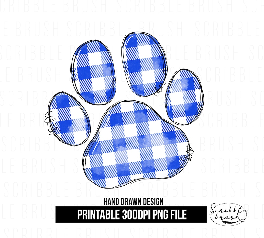 Royal Blue Plaid Dog Paw Print PNG: Hand Drawn Sublimation Design ...