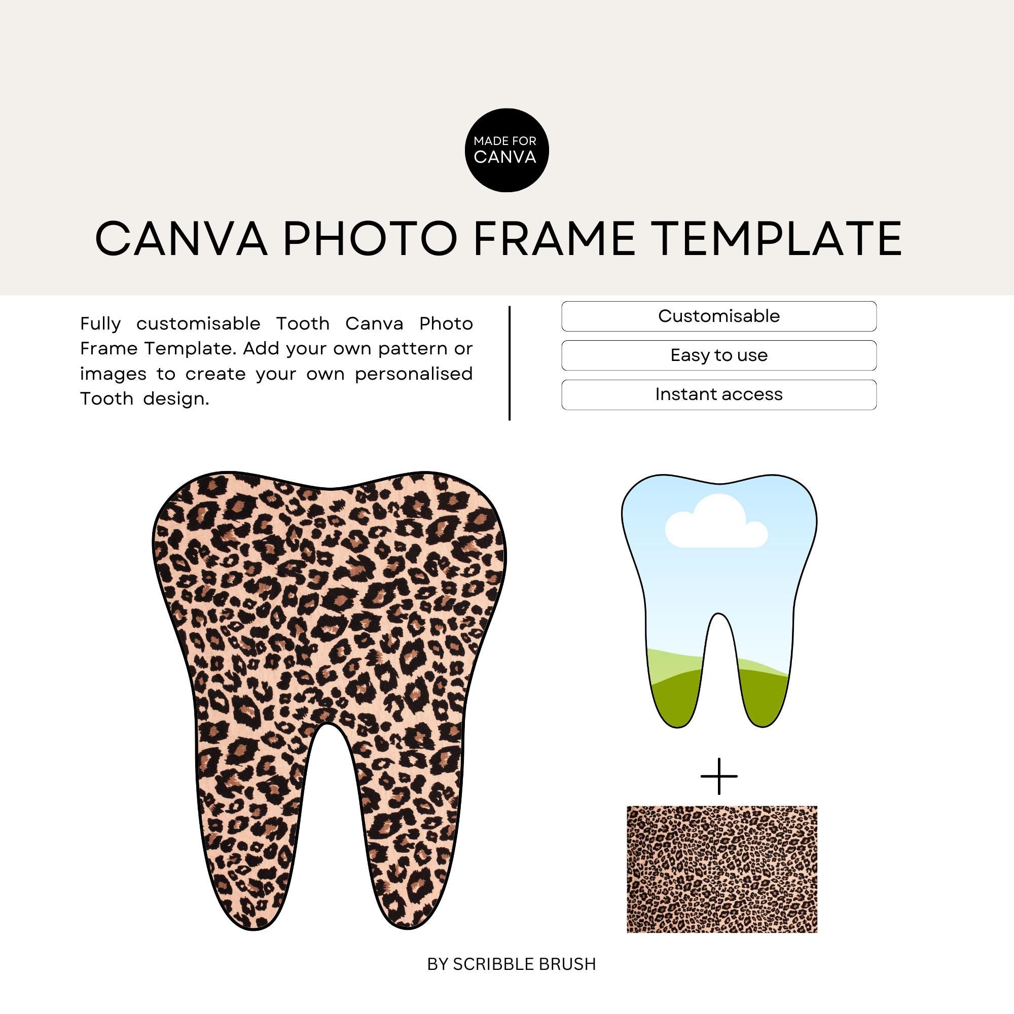 Tooth Canva Frame Template, Add Your Own Pattern Teeth Photo Frame ...