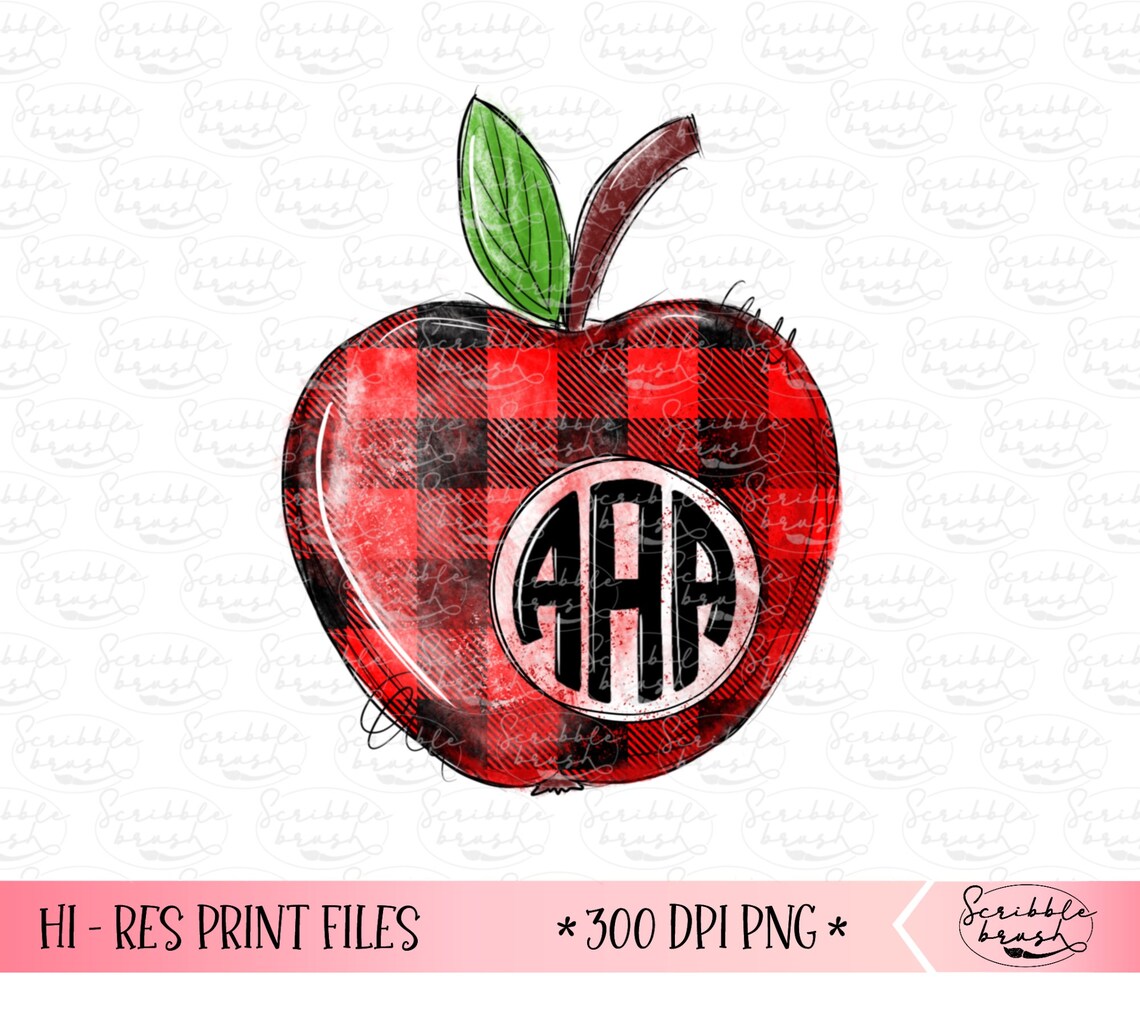 Plaid Apple Monogram Frame Sublimation PNG Hand Drawn Apple - Etsy
