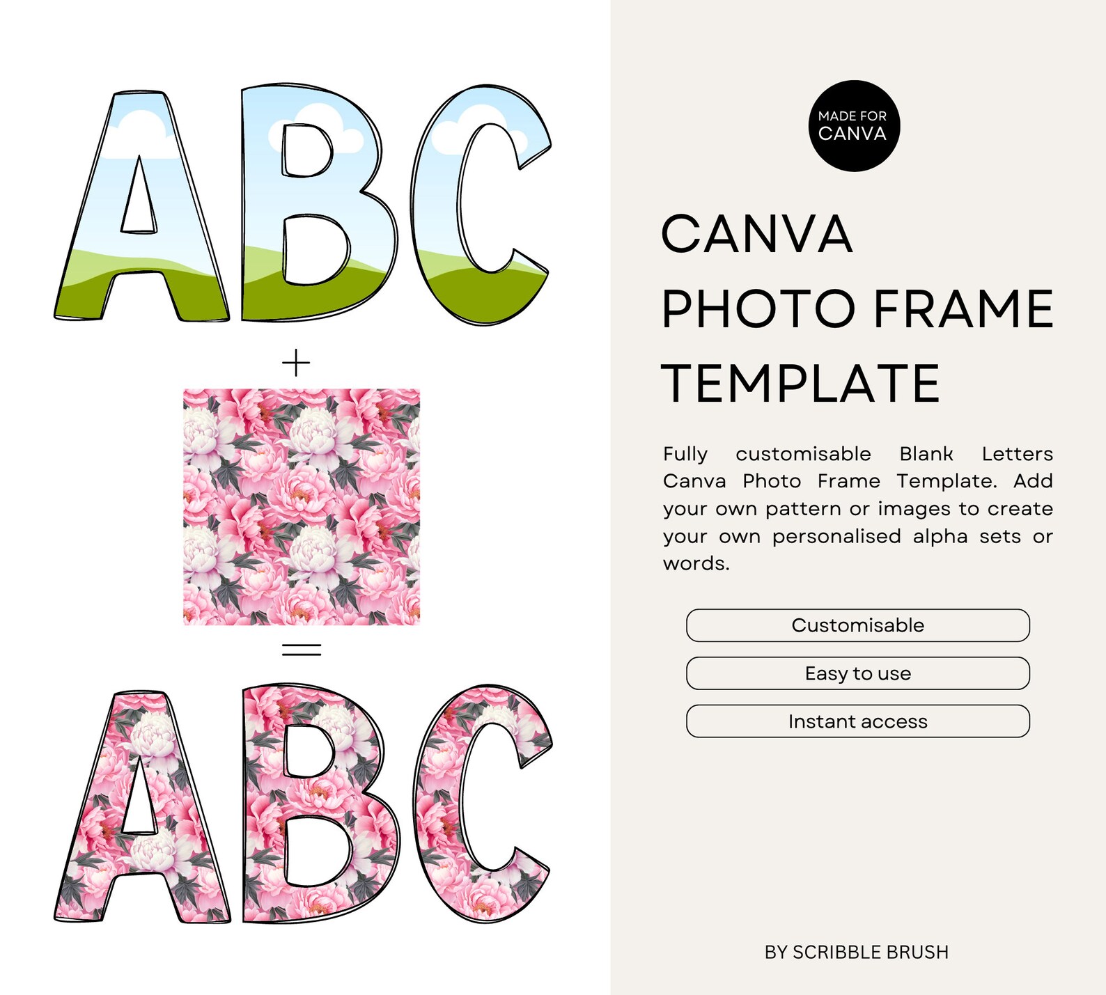 Canva Frame Template, Doodle Blank Letters, Editable Photo Fill ...