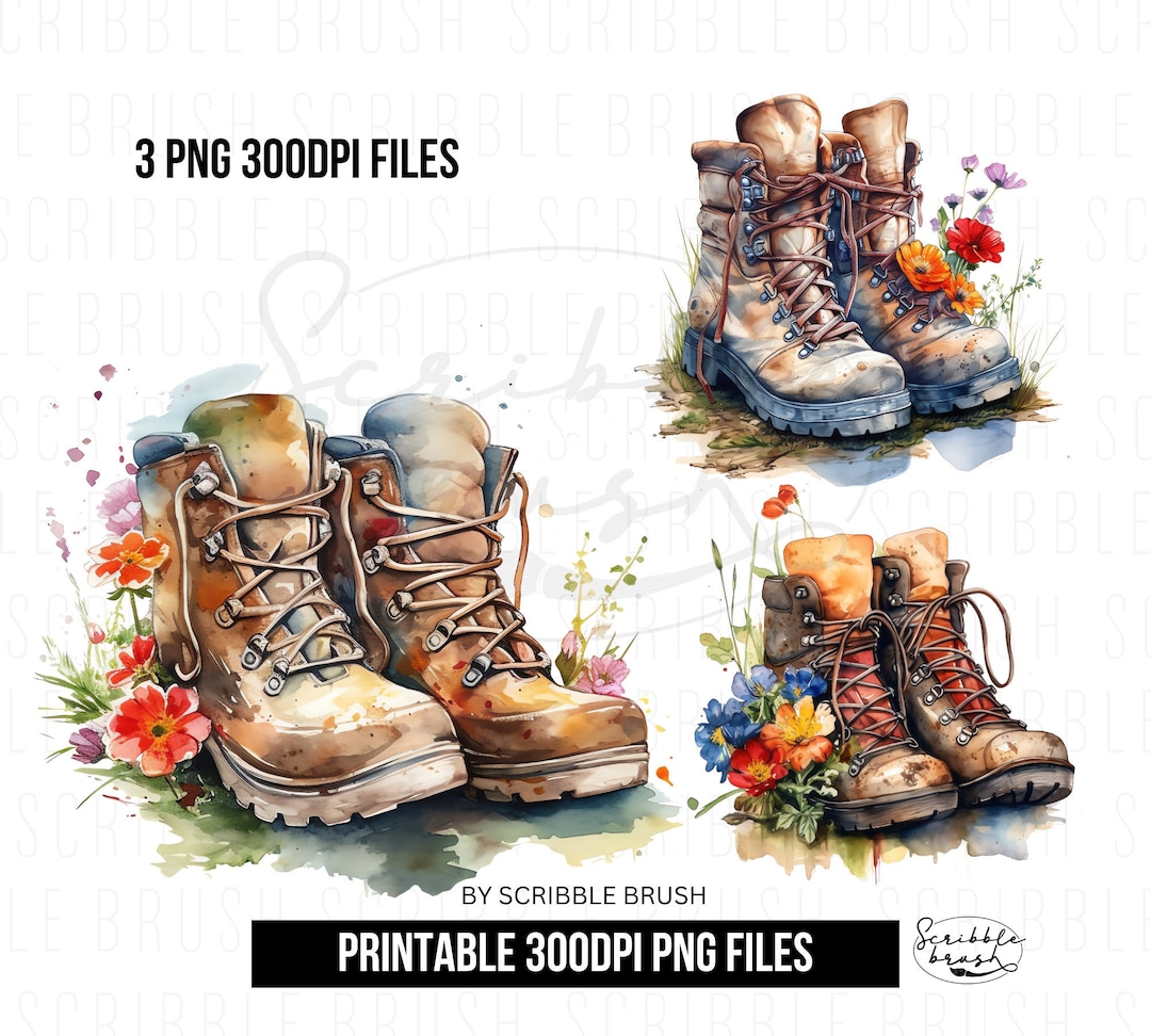 Hiking Boots Clipart, Sublimation Design, Floral Hikers Boots Print Png ...