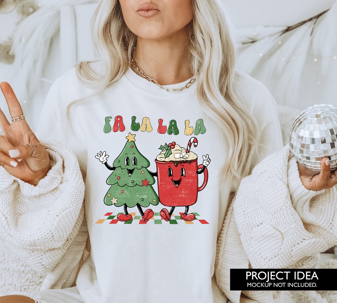 Retro Christmas Characters PNG: Tree, Santa, Cocoa Mug (digital ...