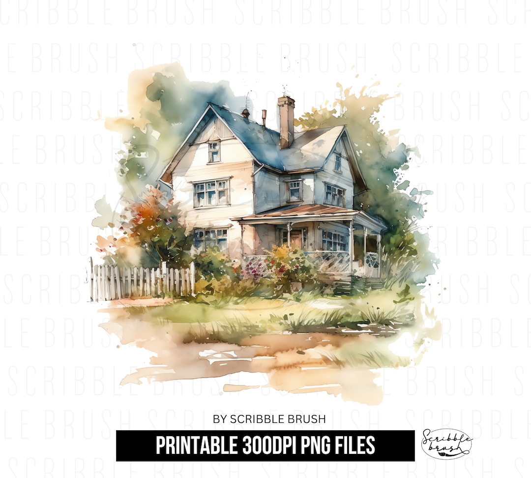 Rustic Farmhouse Watercolor Clipart: Printable PNG (digital Download ...