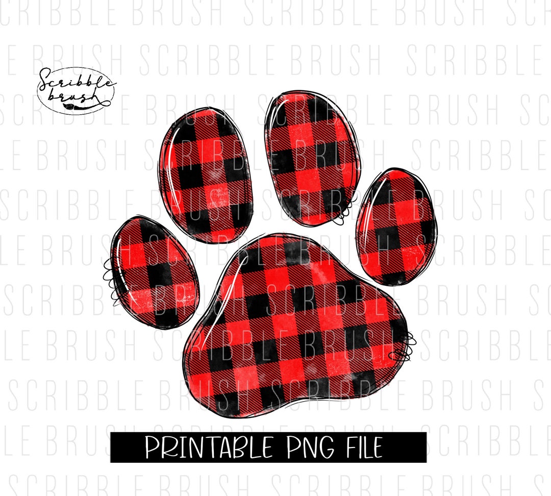Red Plaid Dog Paw Print Sublimation PNG Design, Hand Drawn Dog Paw ...