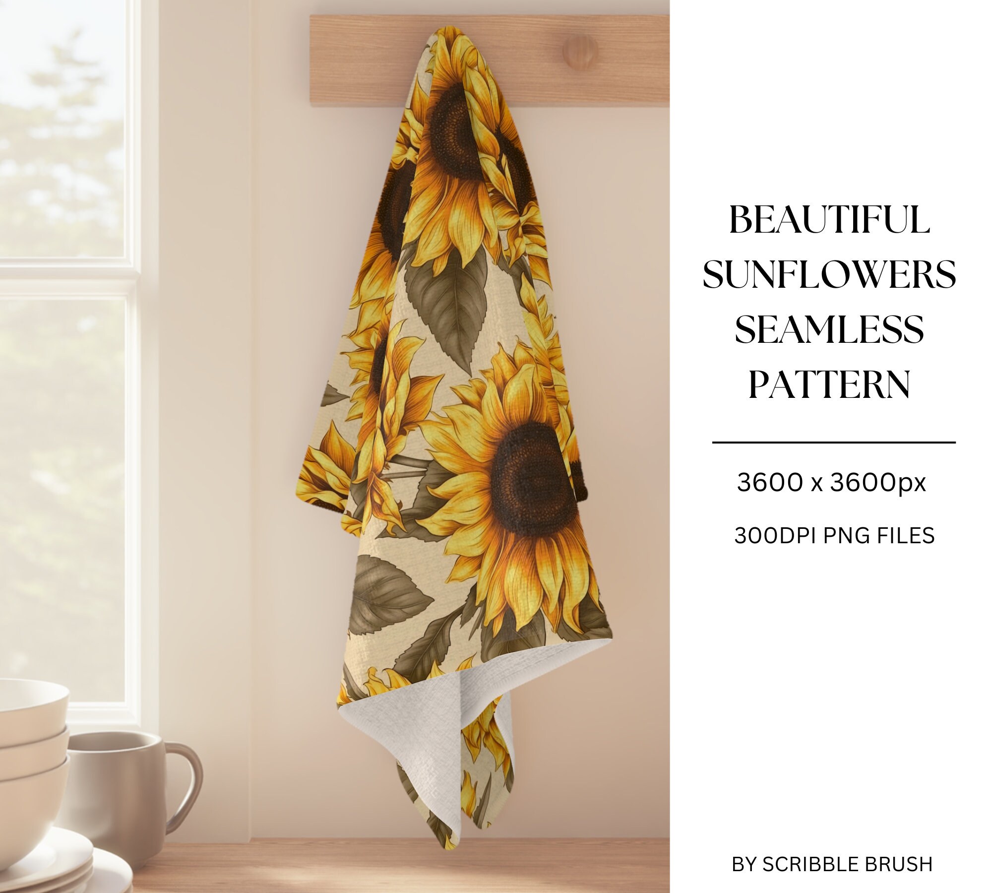 Seamless Sunflowers Digital Paper, 12x12” at 300 Dpi Seamless Pattern ...