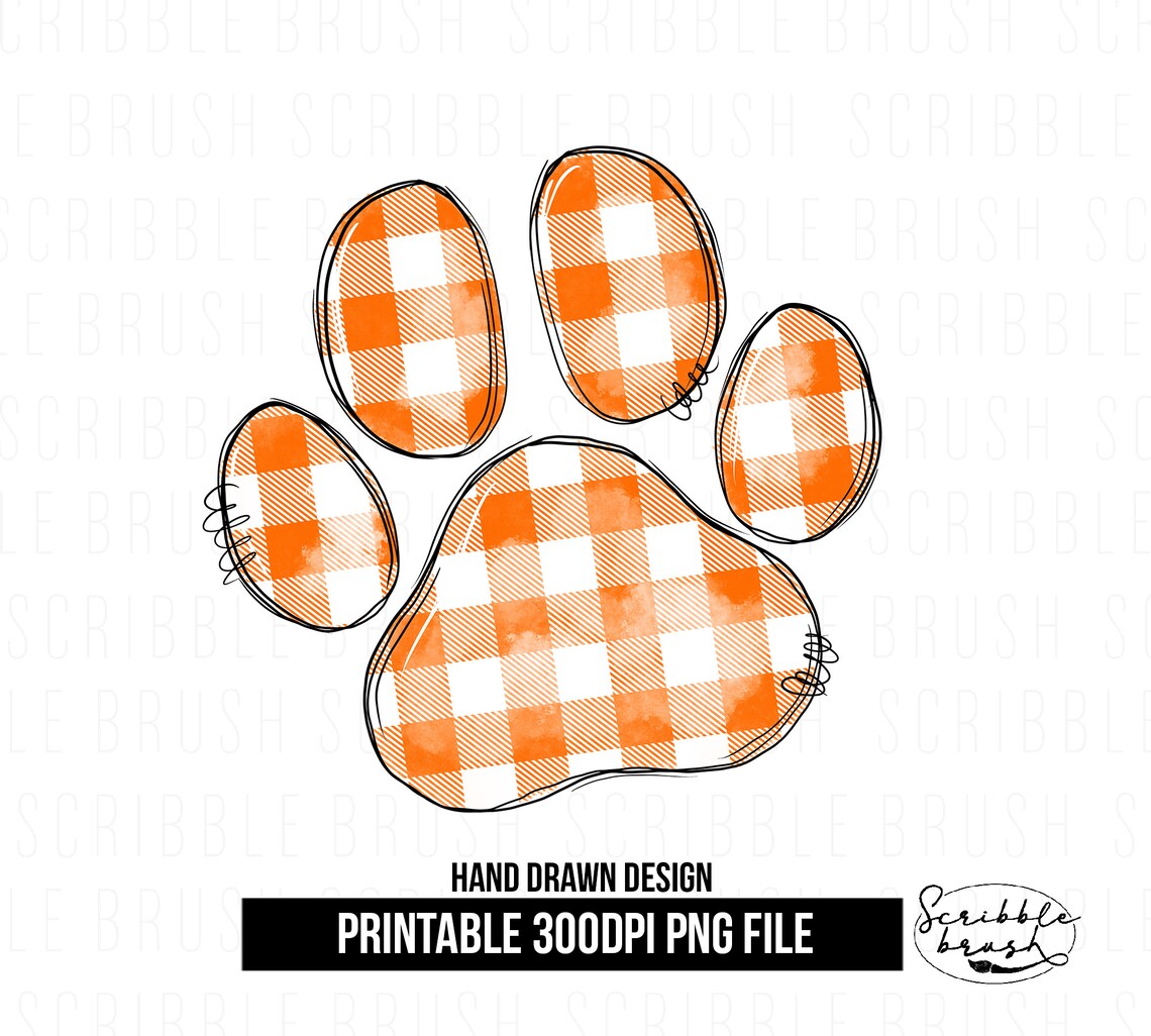 Orange Plaid Dog Paw Print Sublimation Design PNG Hand Drawn - Etsy