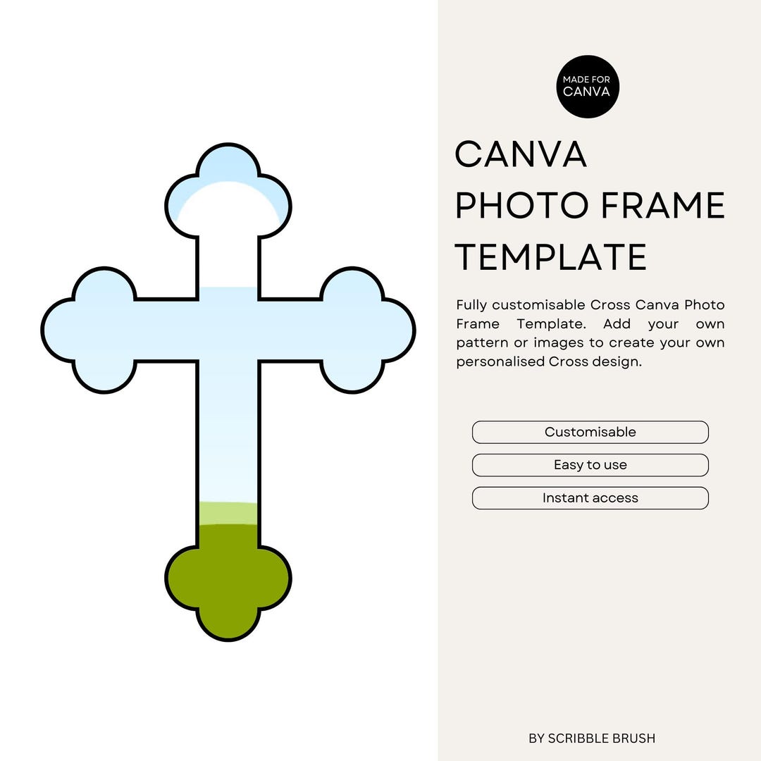 Cross Canva Frame Template, Cross Photo Frame, Editable Photo, Pattern ...