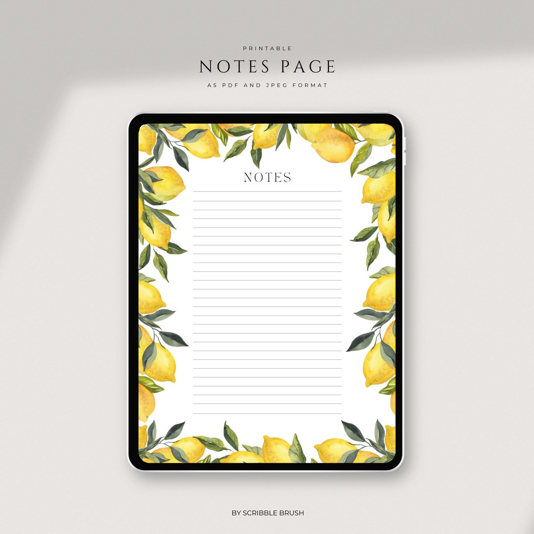 Printable Daily Notes Page, Watercolour Lemons Frame Notes, Day Notes ...