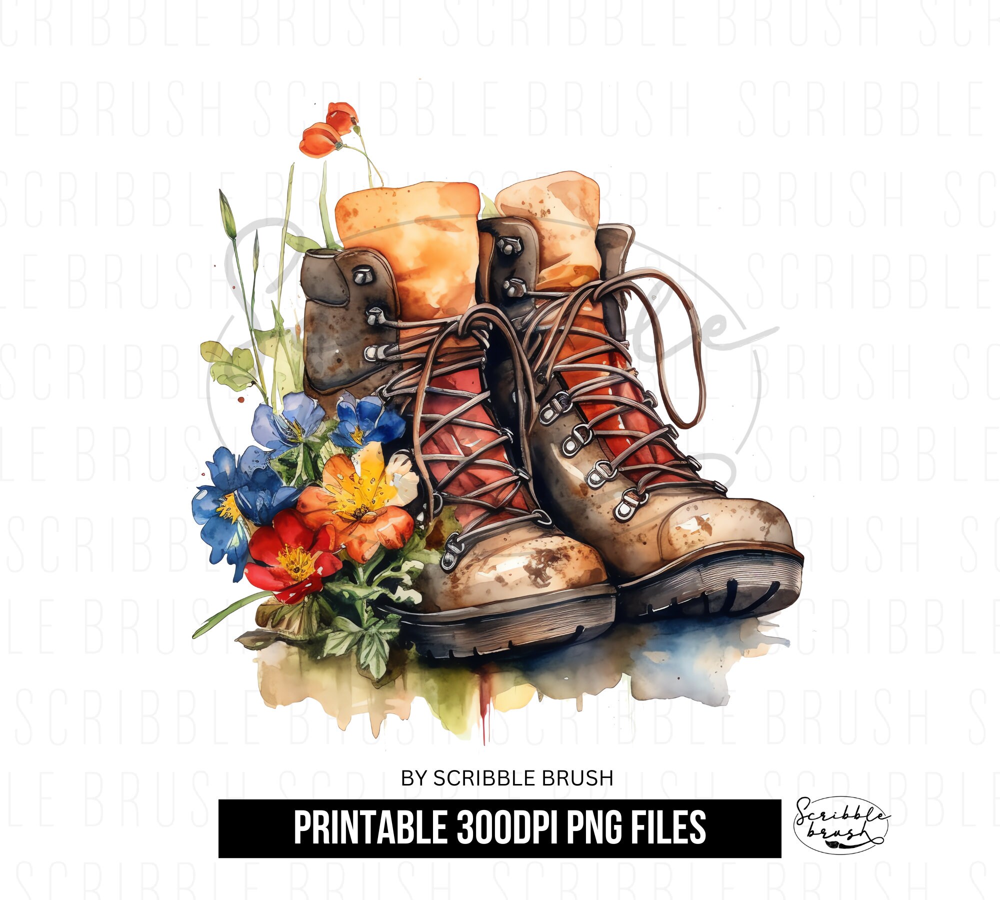 Floral Hiking Boots Clipart: Watercolor PNG Designs (digital Download ...