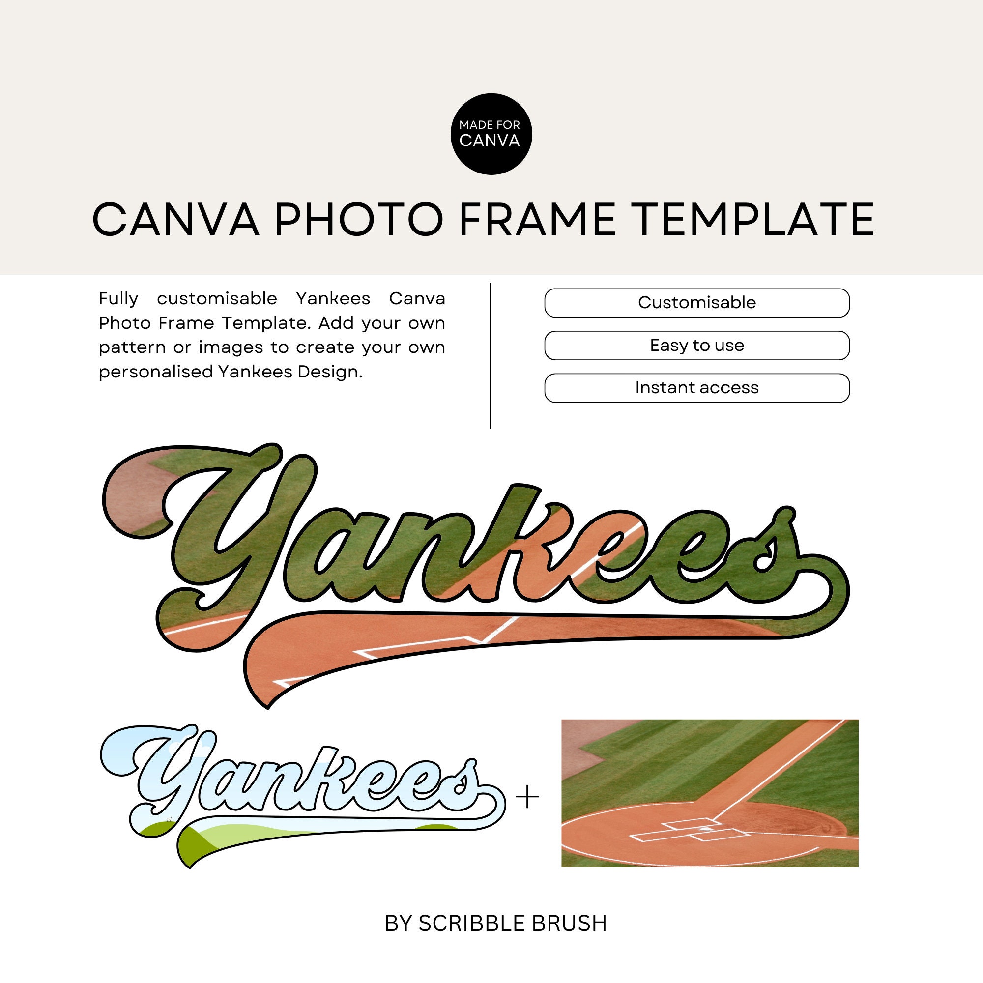 Canva Frame Template, Retro Yankees Photo Frame, Editable Photo Yankees ...