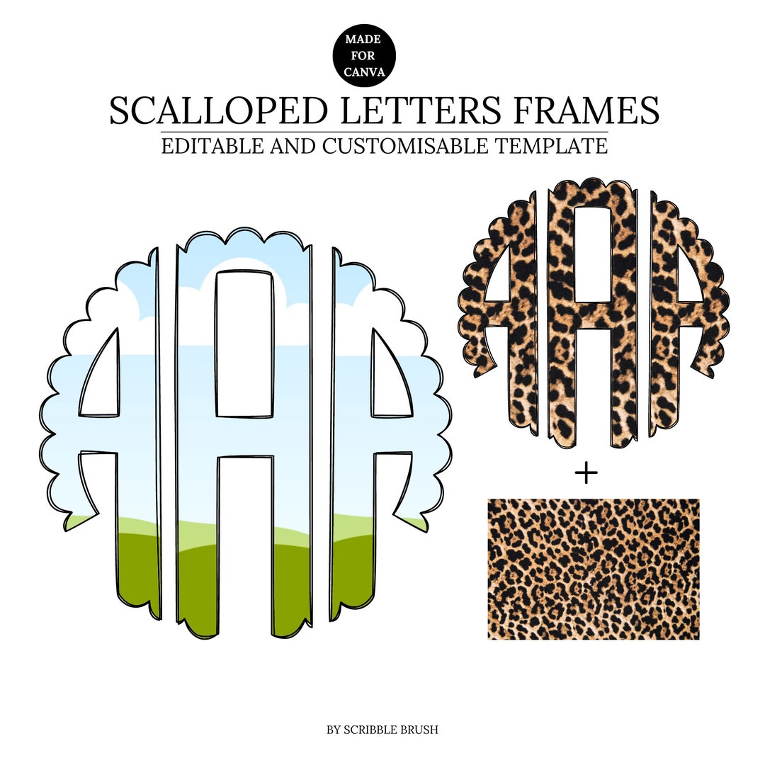 Scalloped Monogram Canva Photo Frame Template, Make Drag and Drop ...