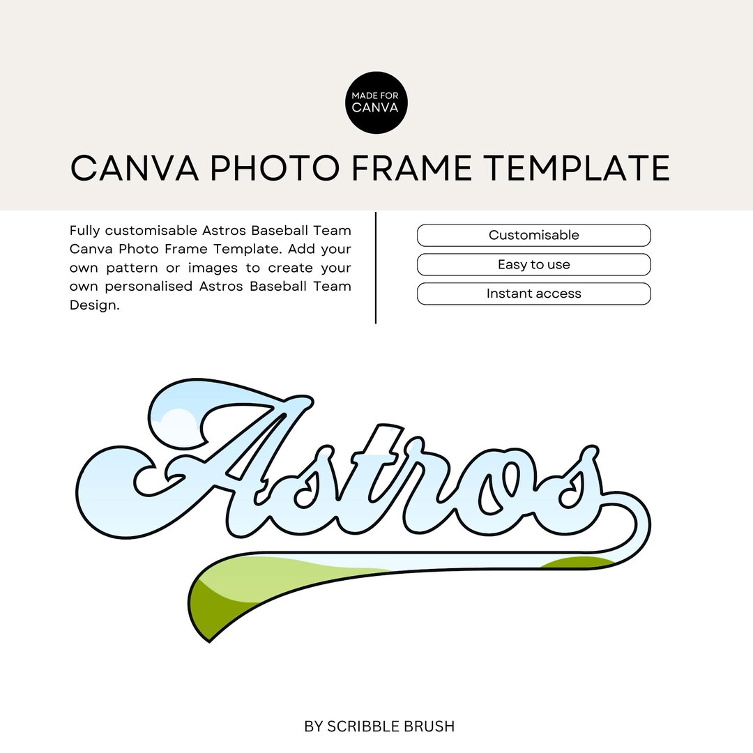 Retro Baseball Team Astros Photo Frame Canva Template, Easy to Use Drag ...