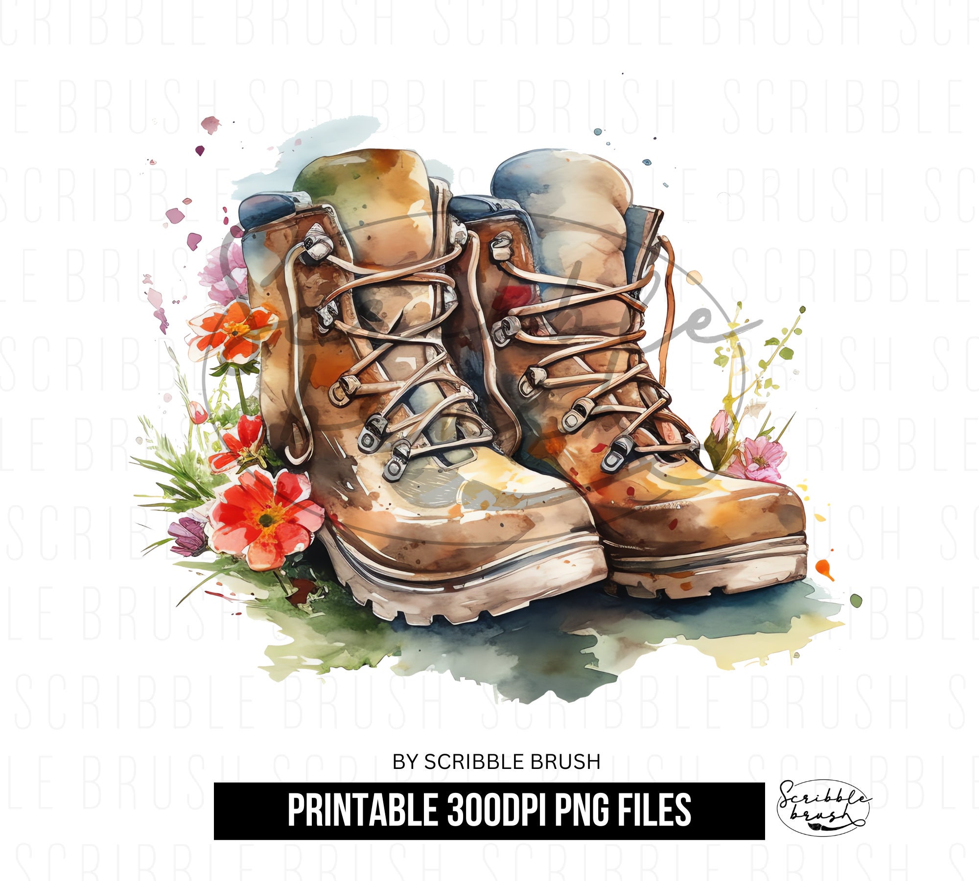 Hiking Boots Clipart Sublimation Design Floral Hikers Boots - Etsy