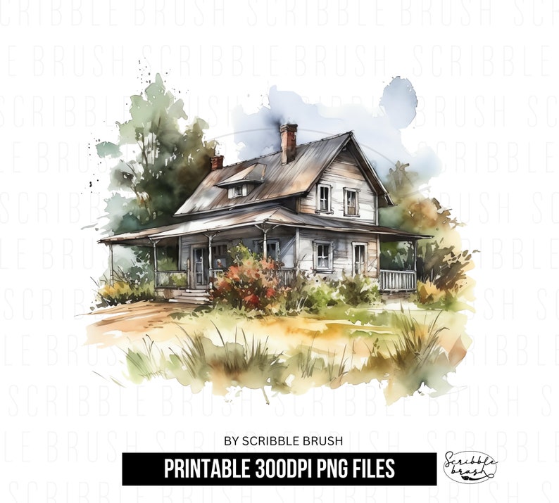 Farmhouse PNG Clipart, Rustic Farm Watercolor Sublimation Printable PNG ...