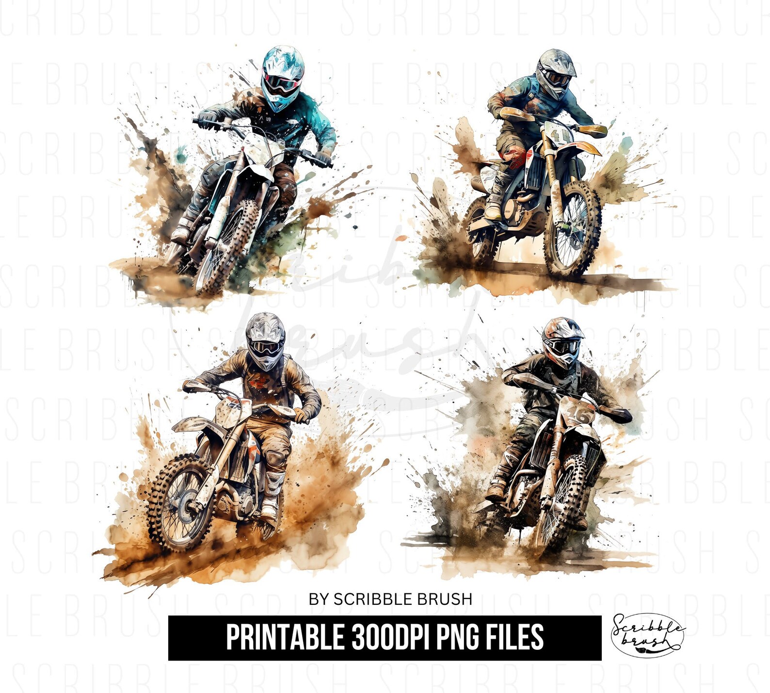 Watercolour Dirt Bike Riders PNG Clipart Bundle, Motocross Sublimation ...