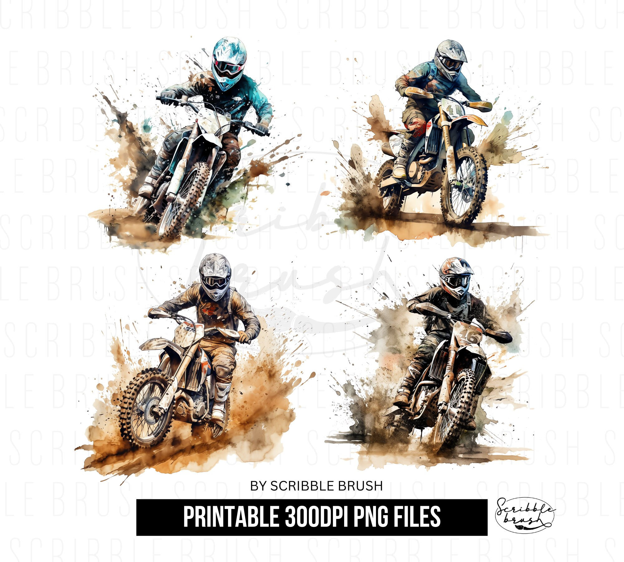 Watercolour Dirt Bike Riders PNG Clipart Bundle, Motocross Sublimation Printable PNG, Sport DTG ...