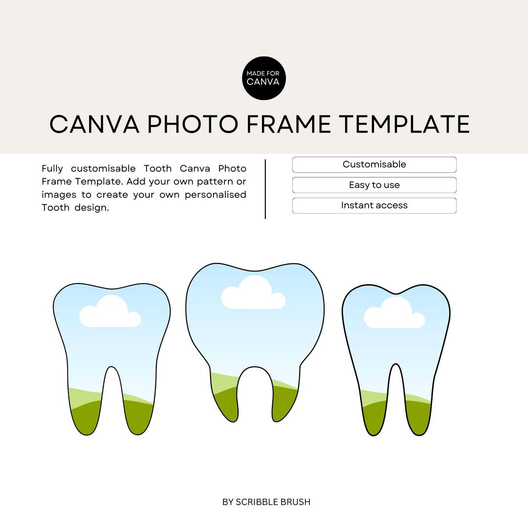 Tooth Canva Frame Template, Add Your Own Pattern Teeth Photo Frame ...