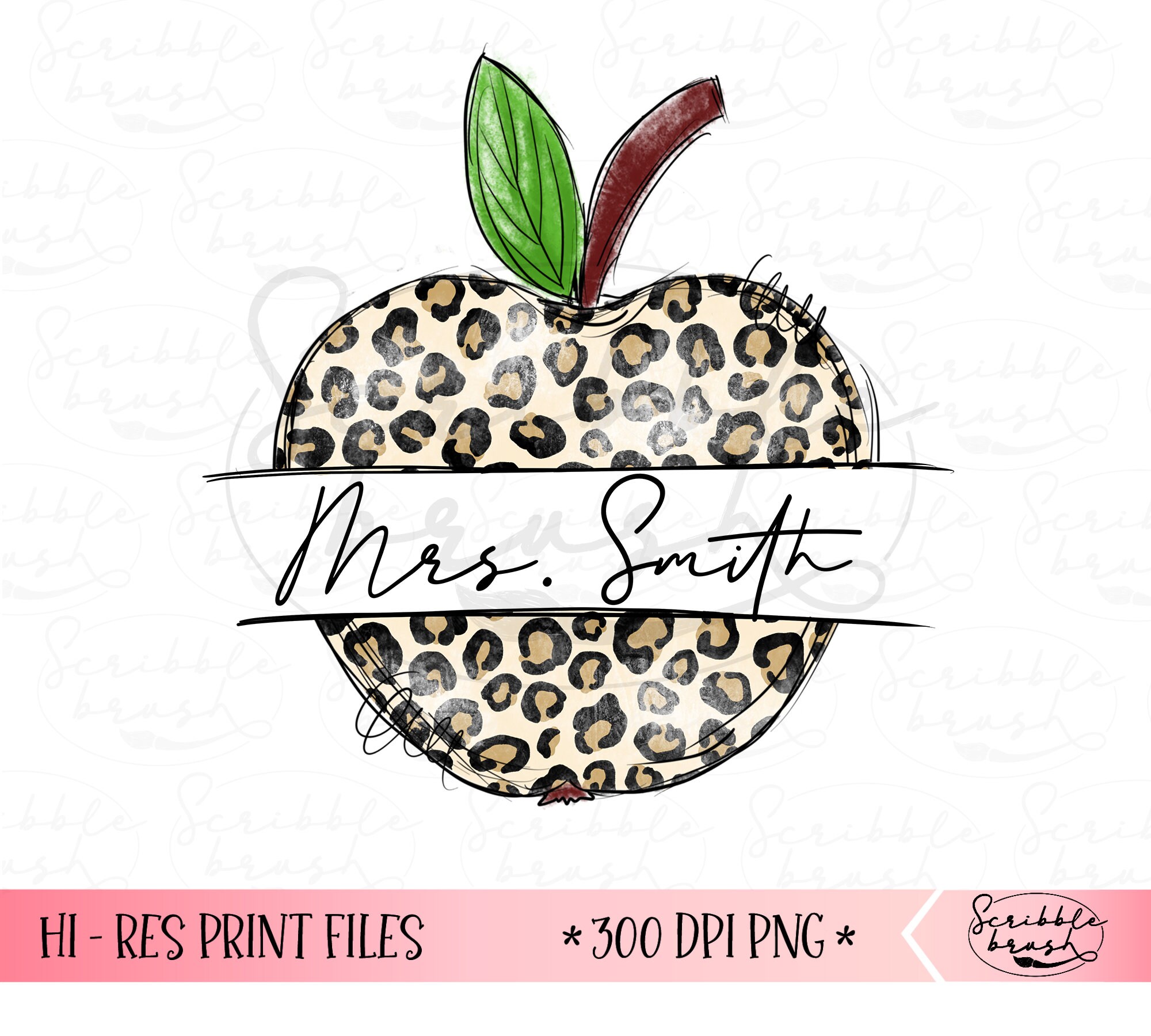 Split Leopard Apple Monogram Sublimation Design Split Leopard - Etsy