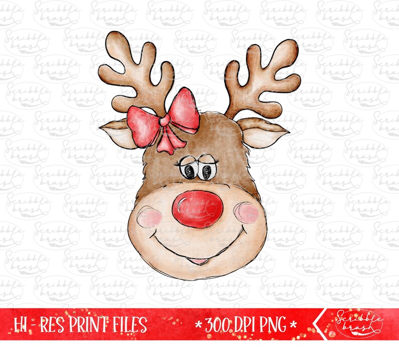 Watercolour Christmas Reindeer Girl and Boy PNG, Rudolph Sublimation ...