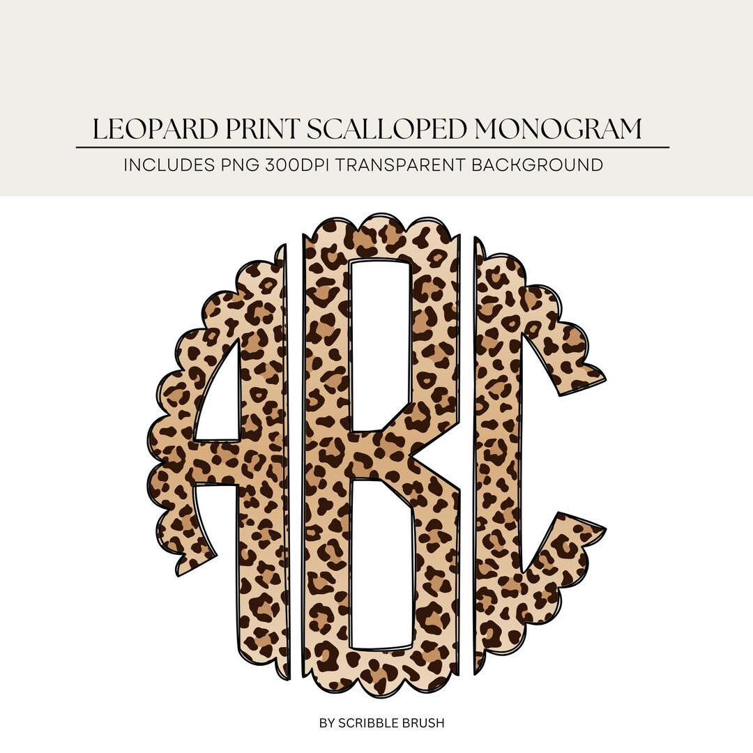 Scalloped Monogram Letters Sublimation PNG, Leopard Print Printable Alpha, Doodle Initials ...