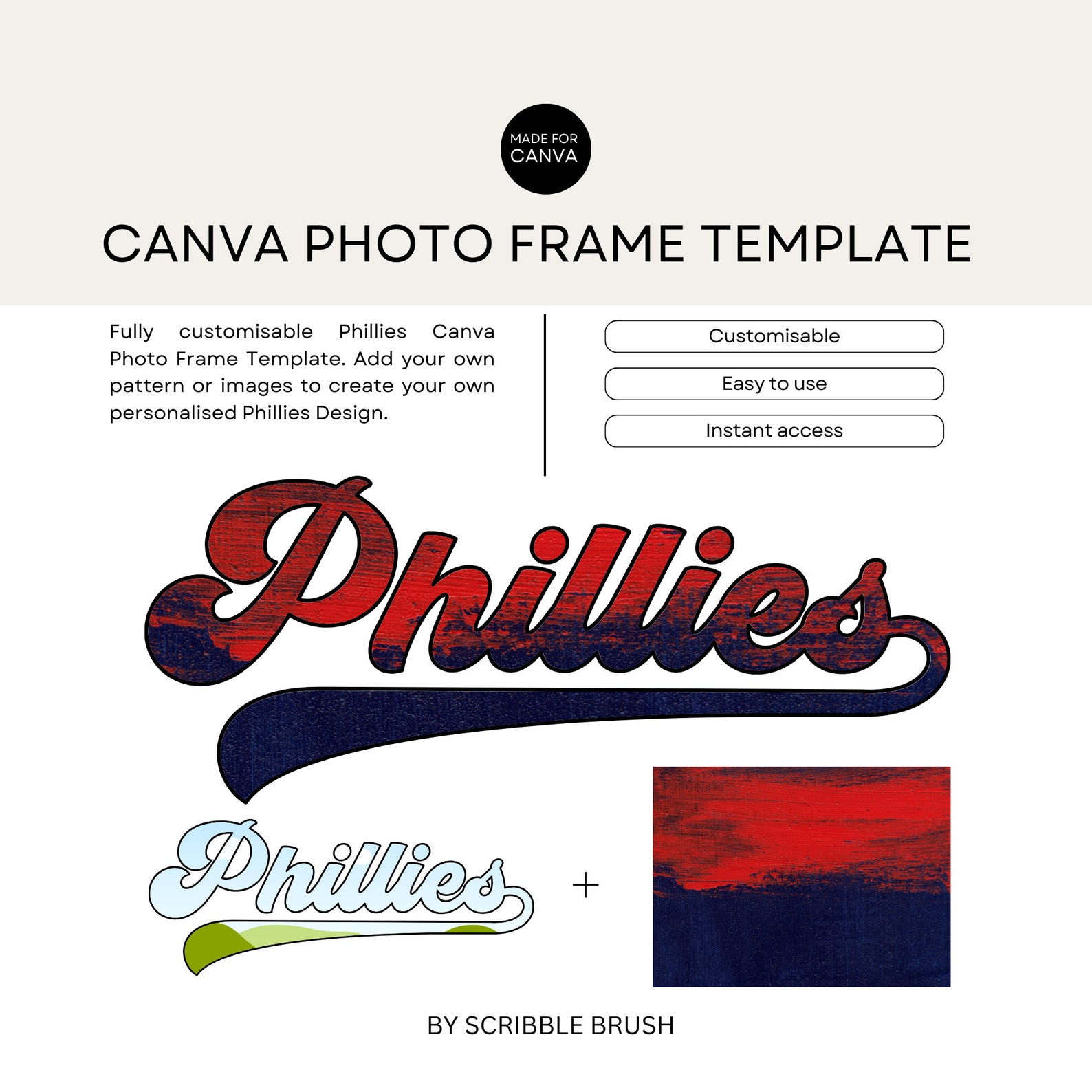 Canva Frame Template, Retro Phillies Photo Frame, Editable Photo ...