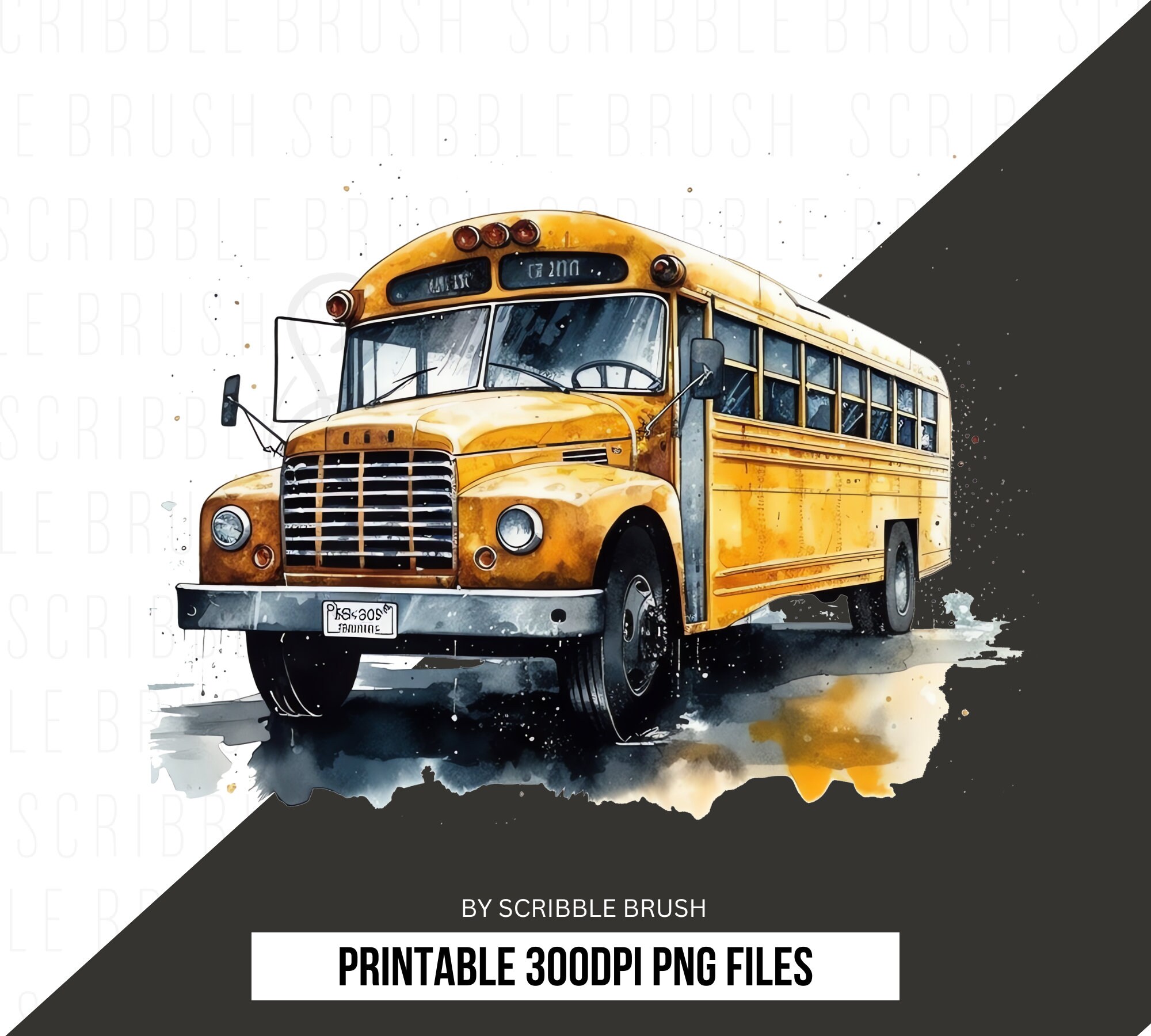 Watercolor School Bus PNG Clipart: Back to School Sublimation (digital ...