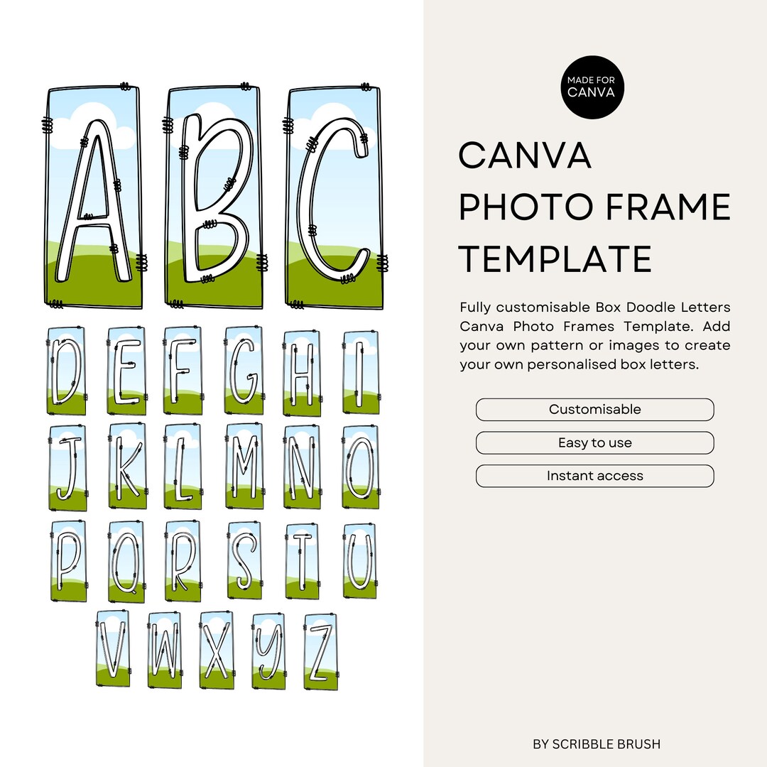 Canva Frame Template, Doodle Blank Box Letters, Editable Photo Fill ...