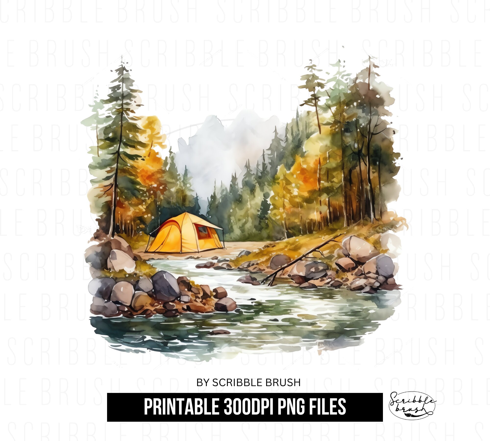 Watercolor Camping Scene PNG: Campsite Sublimation Design (digital ...