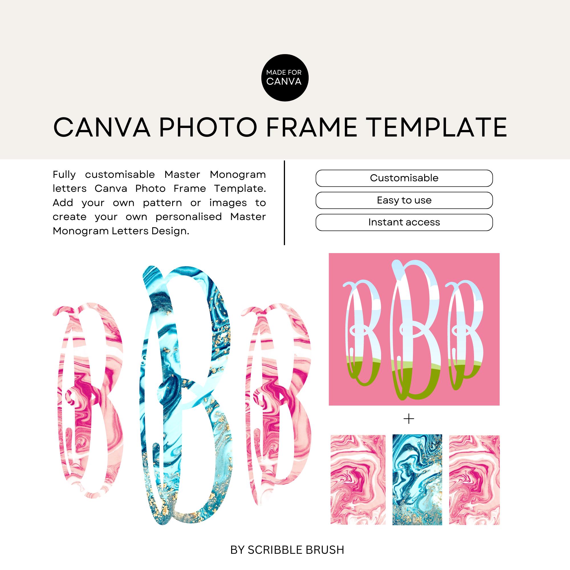 Blank Master Monogram Letters Canva Photo Frames Template, Editable ...