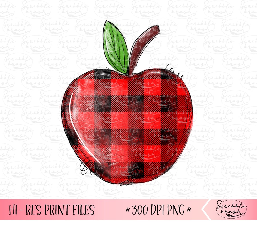 Plaid Apple Sublimation PNG, Hand Drawn Apple Printable PNG, School ...