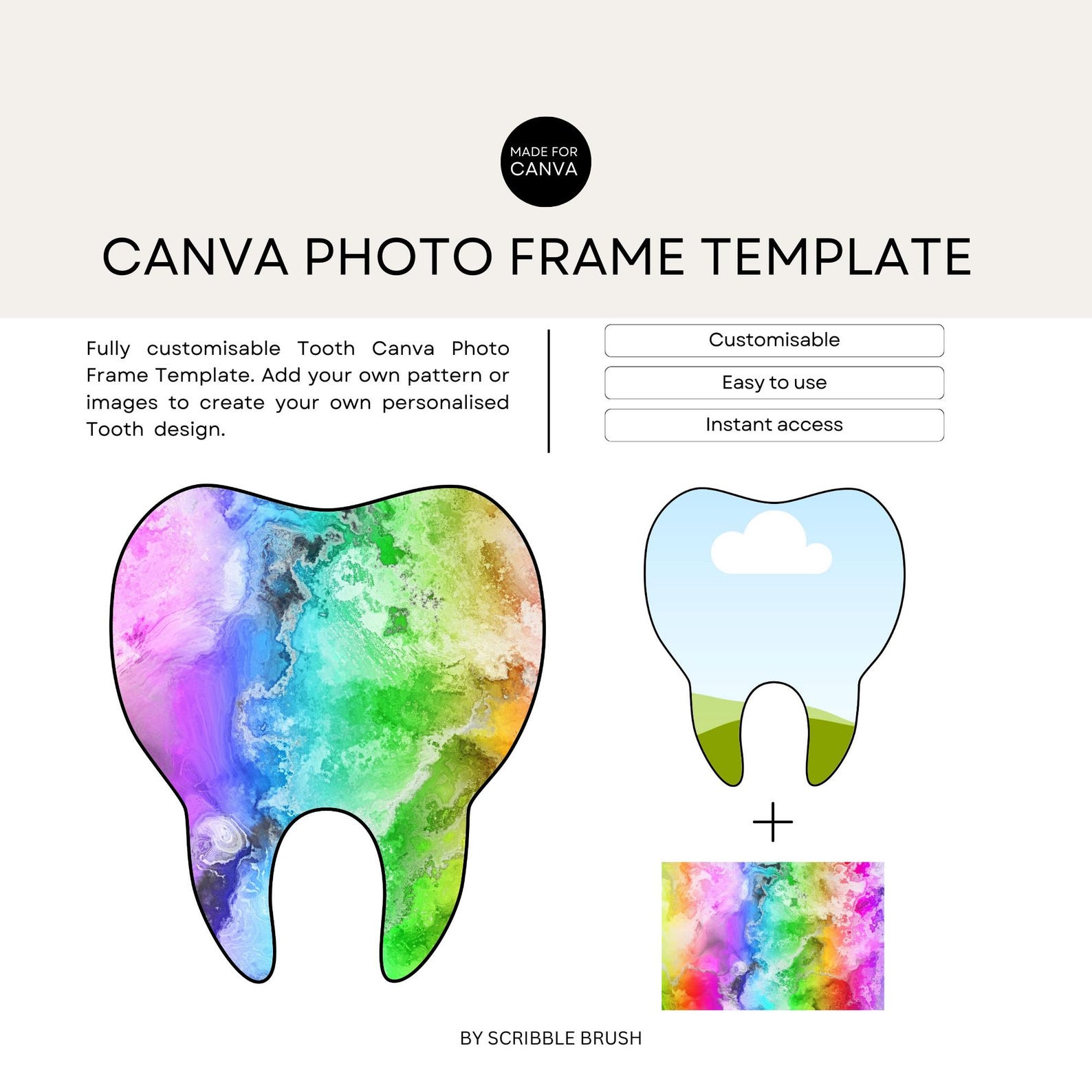 Tooth Canva Frame Template, Add Your Own Pattern Teeth Photo Frame ...