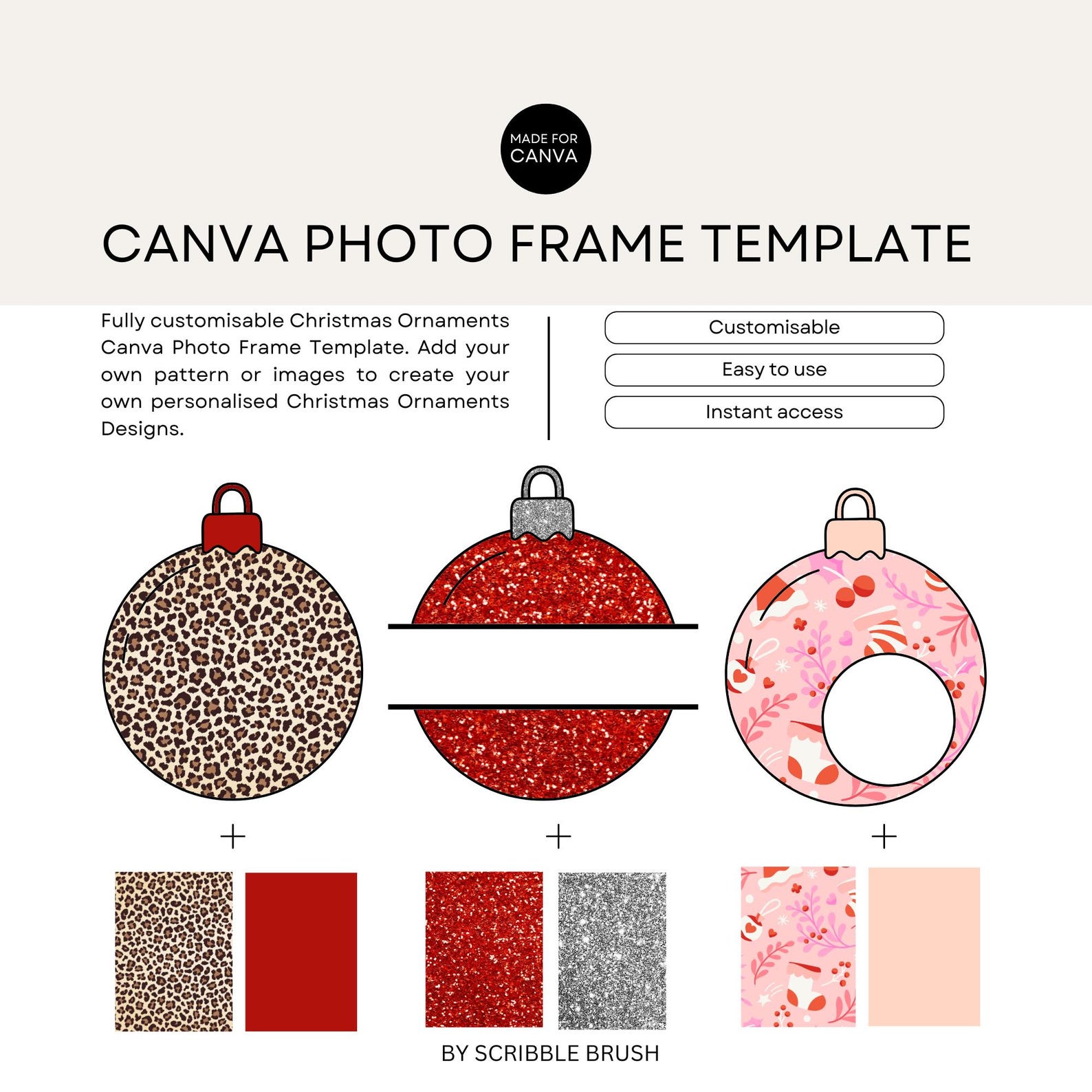 Canva Template Photo Frame, Christmas Ornaments Add Your Own Photo ...