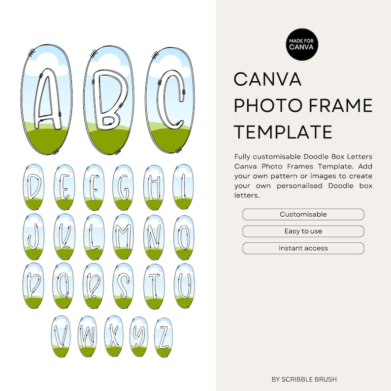 Canva Frame Templates, Blank Doodle Letters, Editable Photo Fill ...