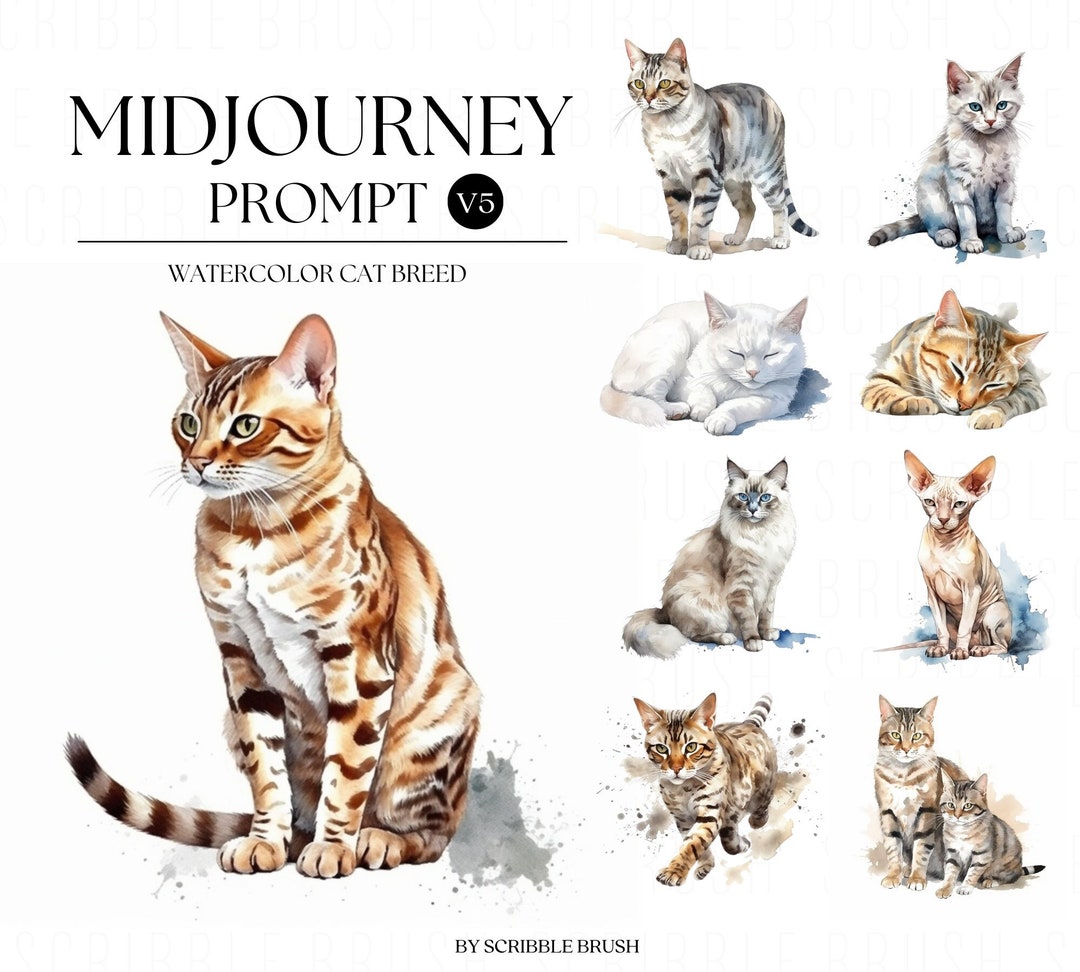 Midjourney Prompt, Midjourney Cat Prompt, Watercolor Cat Prompts, Ai ...